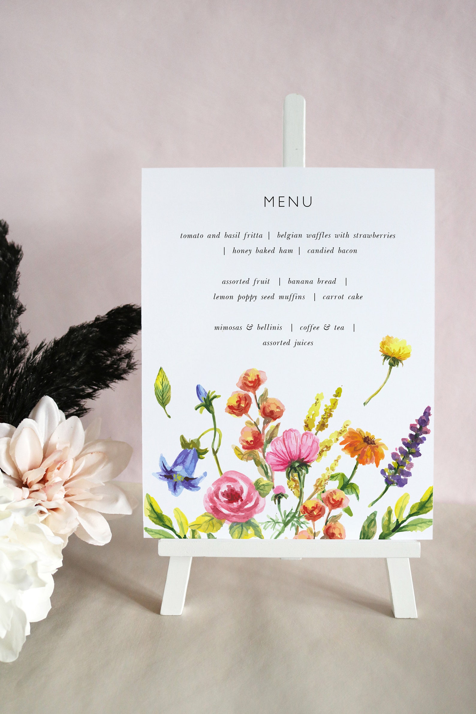 Watercolor Floral Menu Template, Colorful Floral Brunch Menu ...