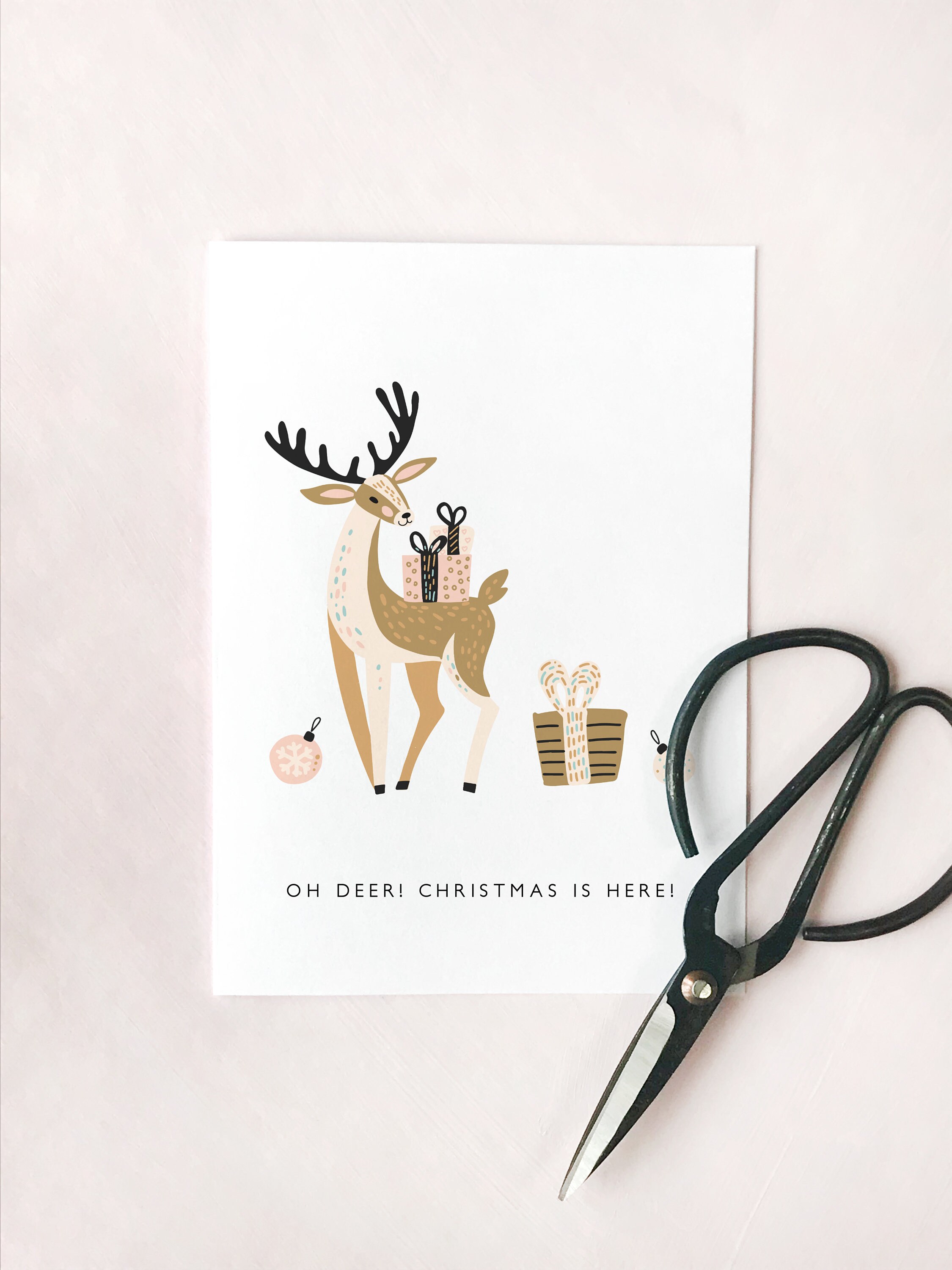 Reindeer Holiday Card Template Christmas Presents Card - Etsy