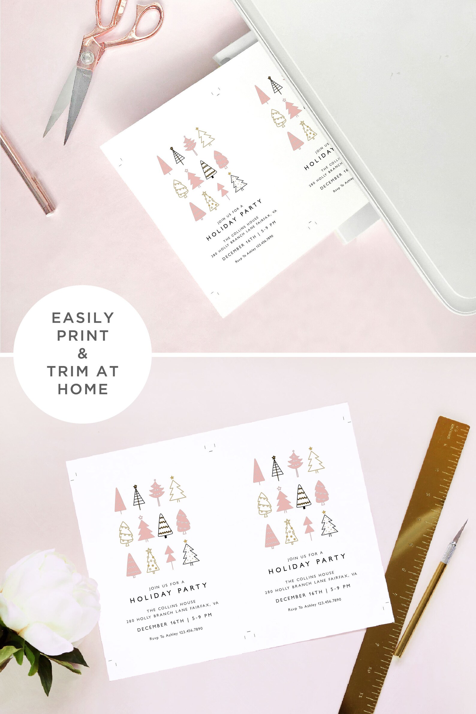 Christmas Party Invitation Template Pink Holiday Party - Etsy