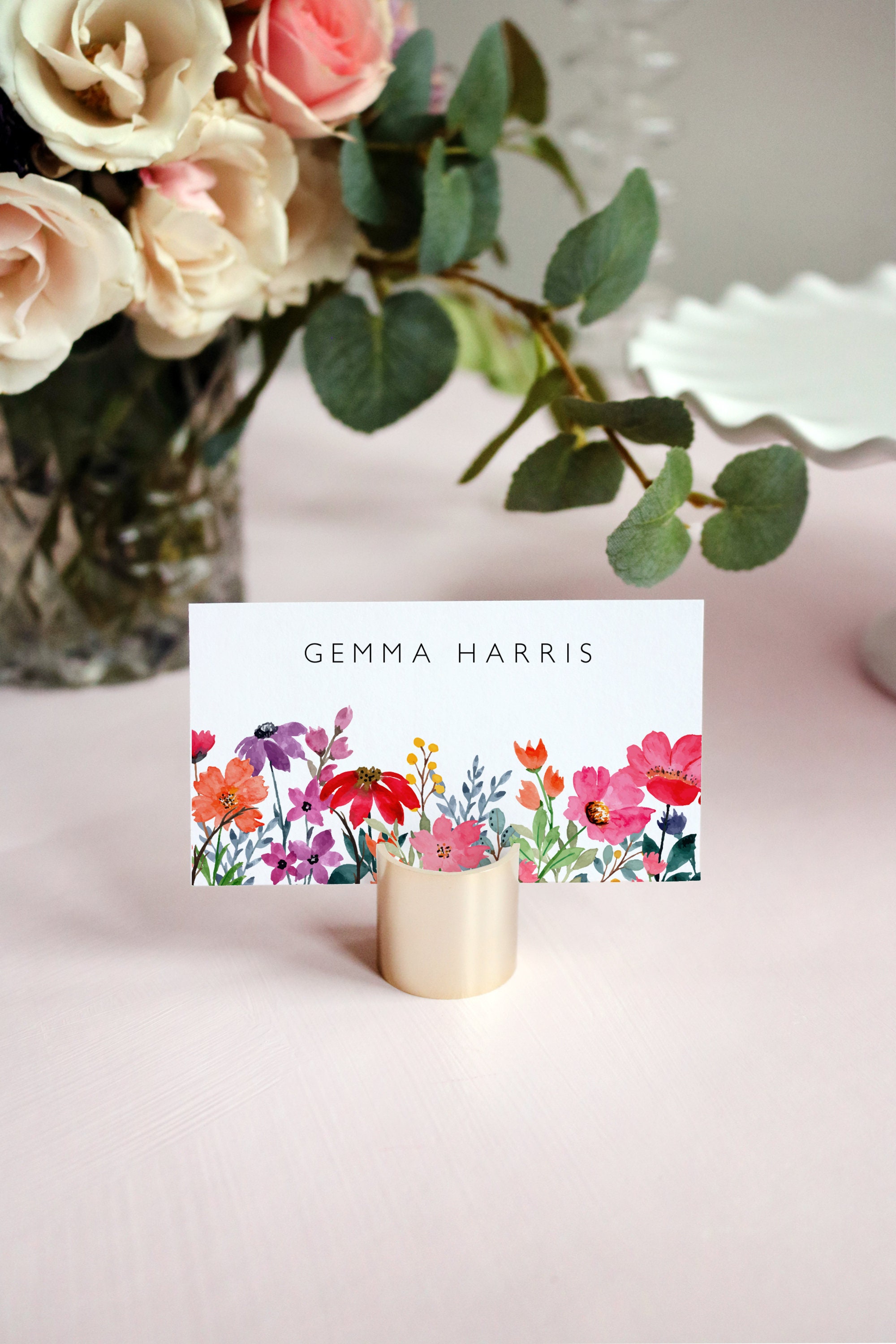 Watercolor Floral Place Card Template Colorful Floral | Etsy