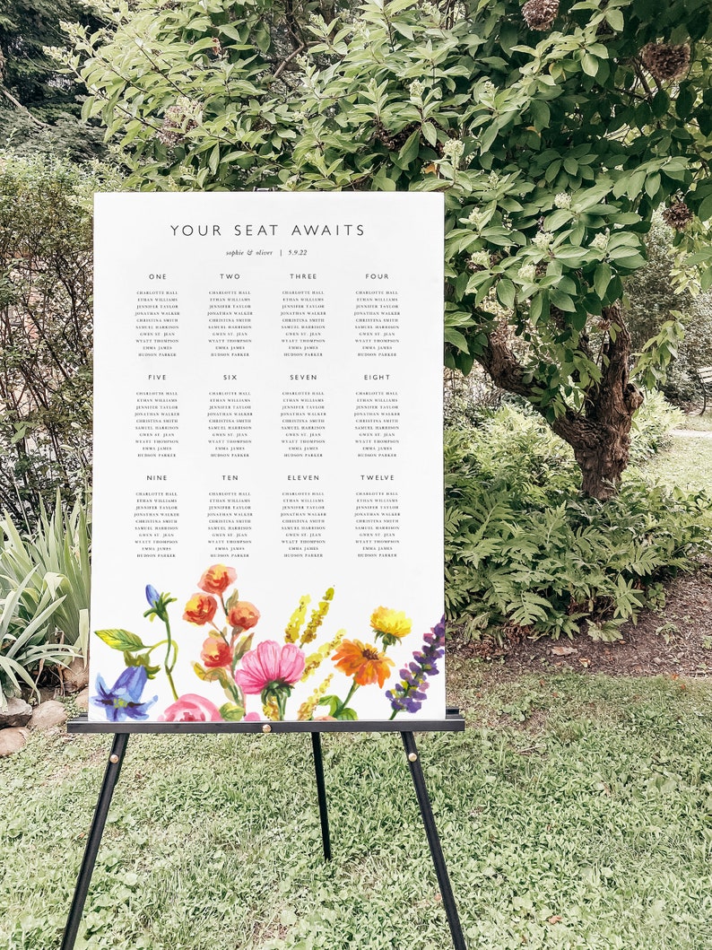 Wildflower Floral Wedding Seating Chart Template Colorful - Etsy