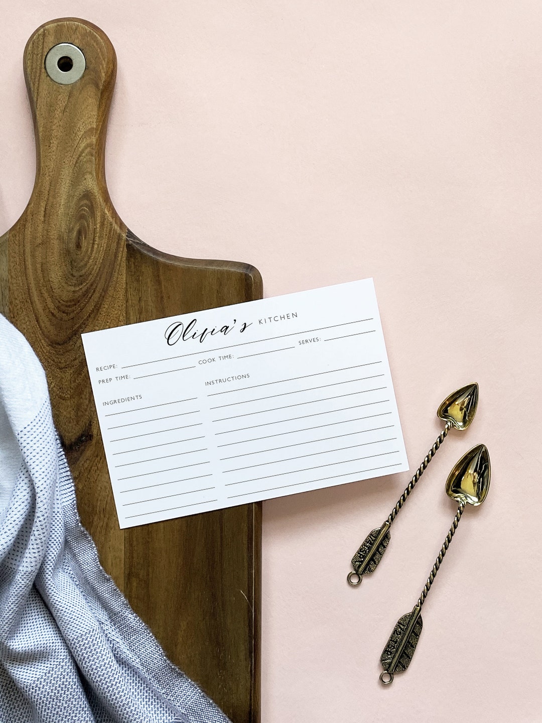 Modern Script Calligraphy Recipe Card Printable Template, Personalized ...