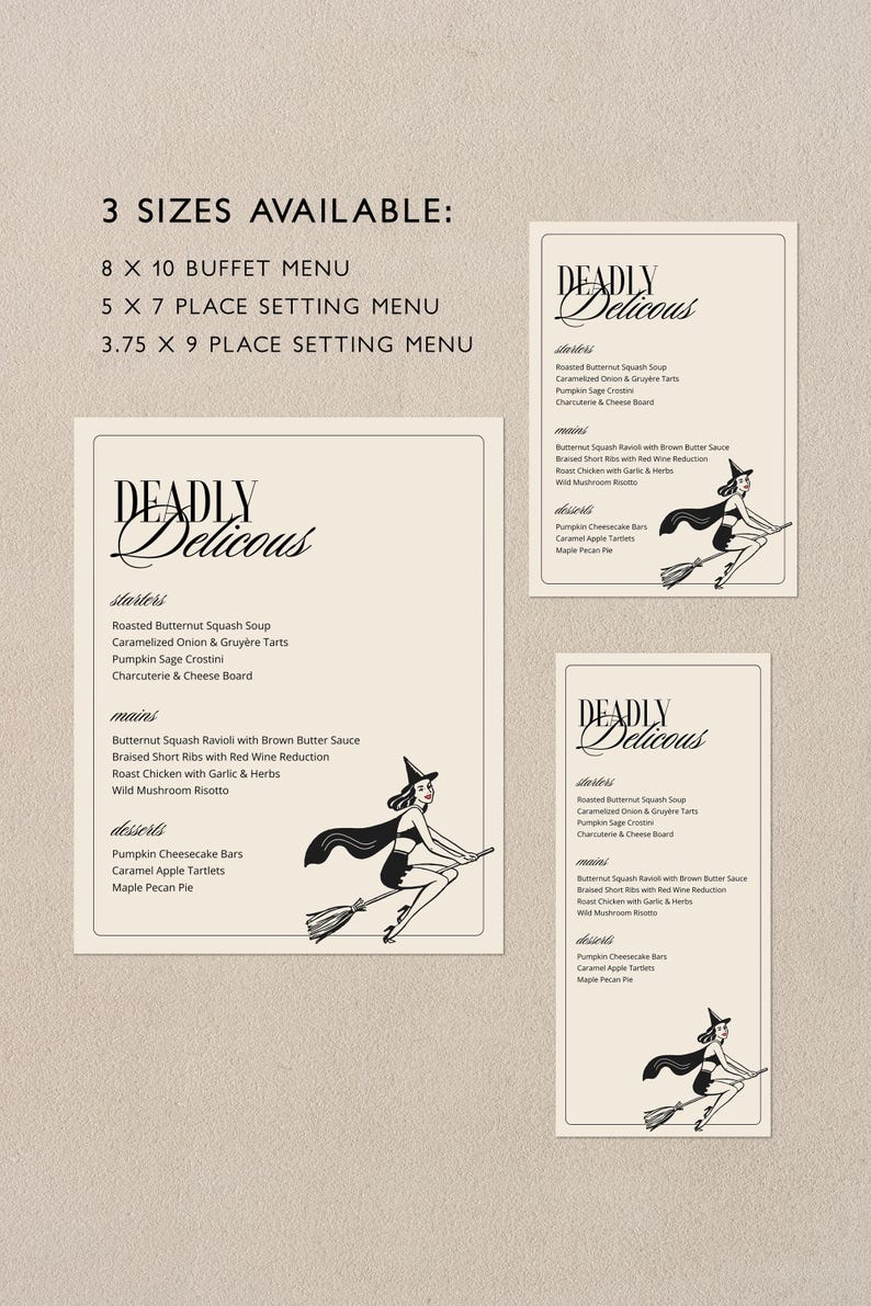 Halloween Party Menu Template, Elegant Witch Halloween Menu, Neutral ...