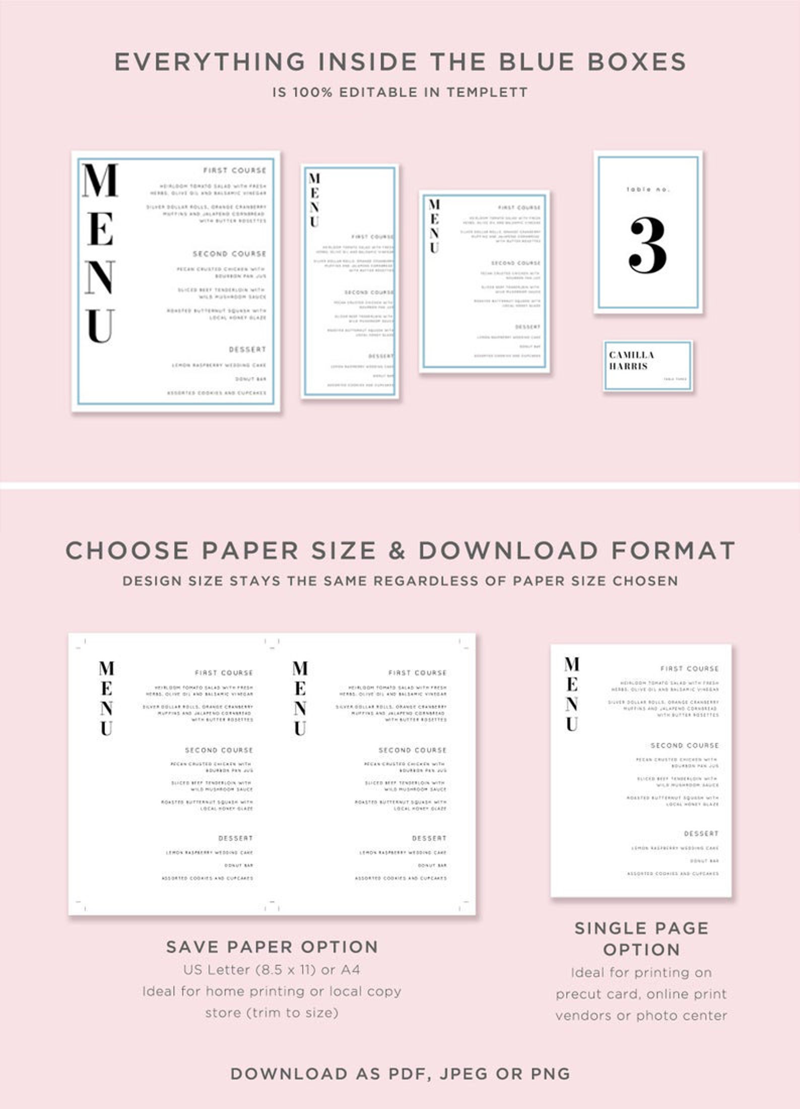 Modern Minimalist Wedding Table Bundle Place Card Menu Table - Etsy