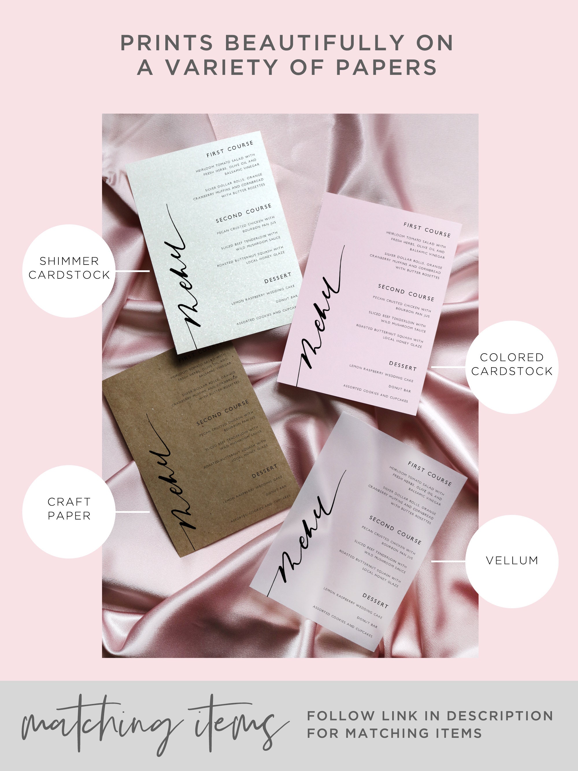 Modern Script Calligraphy Wedding Menu Editable Template - Etsy