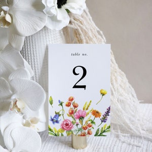Wildflower Table Numbers Template, Wedding Table Numbers Printable ...