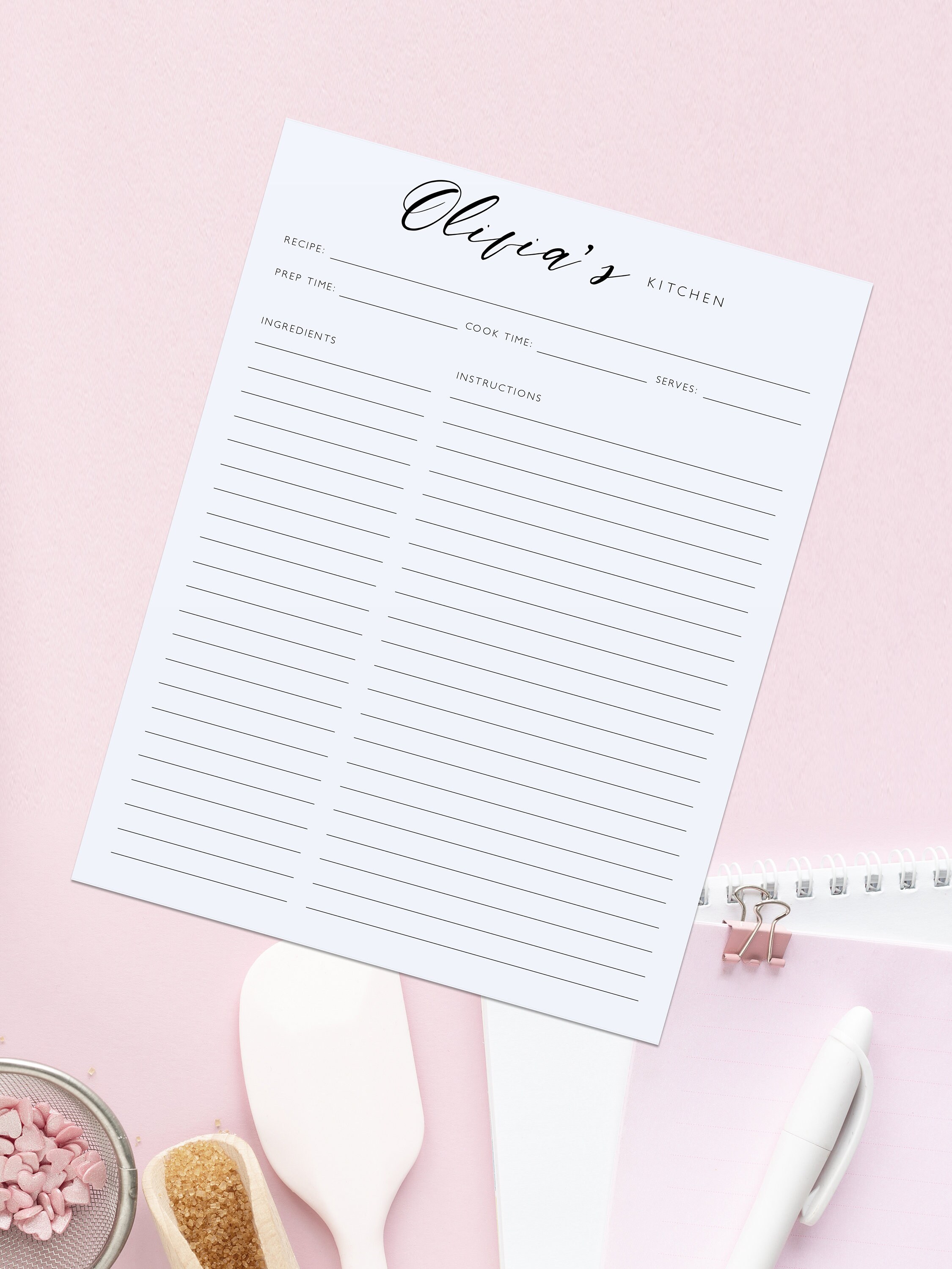 Minimalist Recipe Sheet Template Personalized Full Sheet - Etsy
