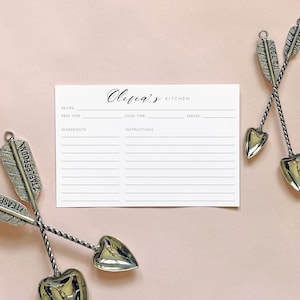 Modern Script Calligraphy Recipe Card Printable Template, Personalized ...