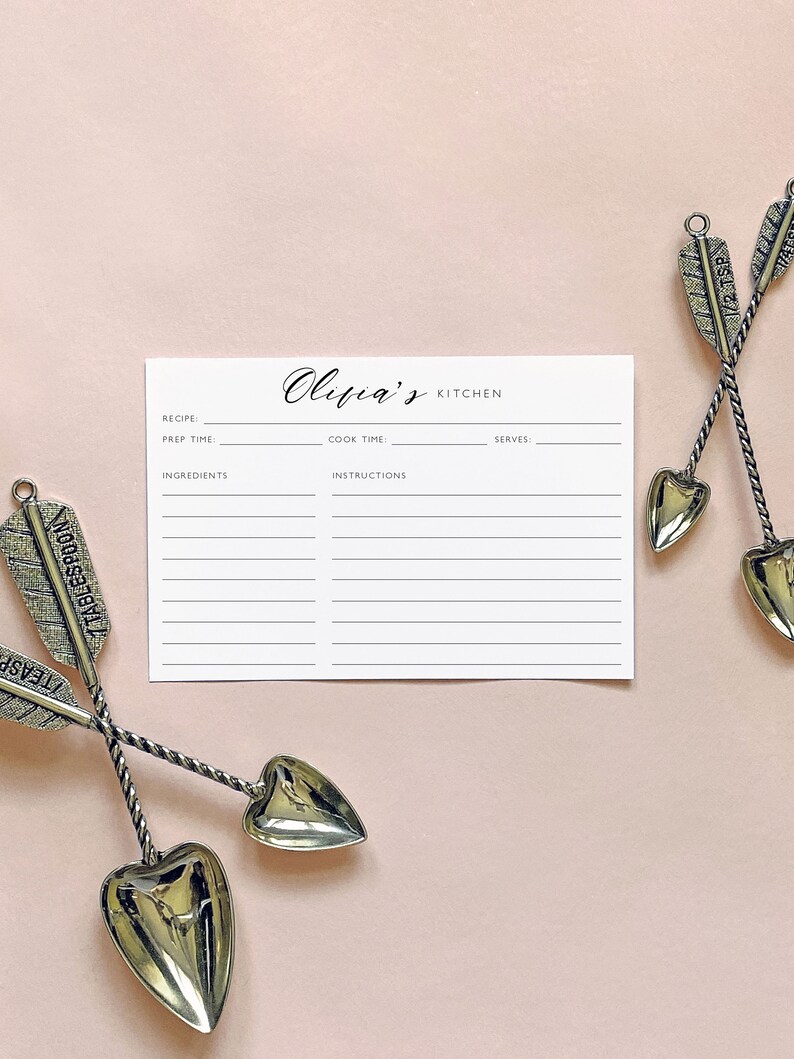 Modern Script Calligraphy Recipe Card Printable Template, Personalized ...