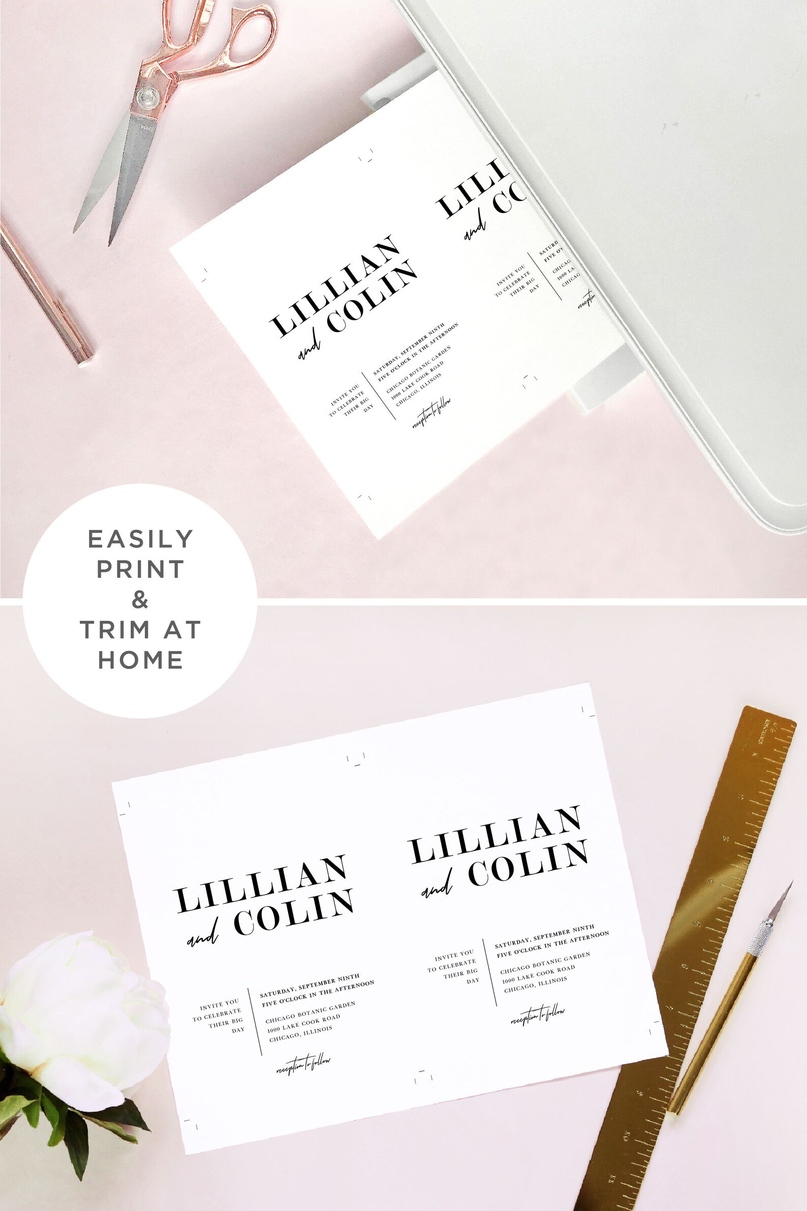 Modern Vellum Overlay Wedding Invitation Template Sheer - Etsy