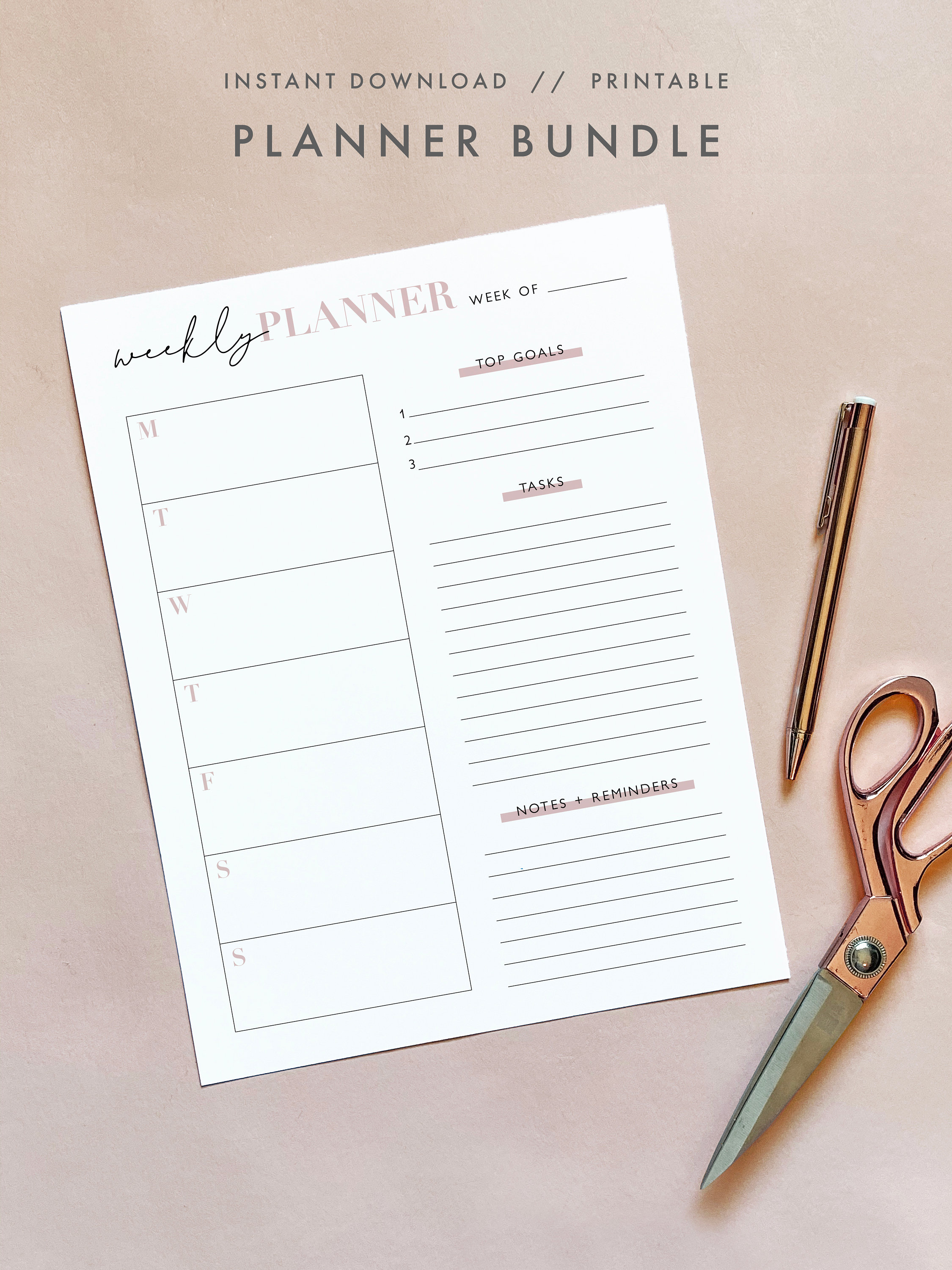 Minimalist Planner Bundle, Daily, Weekly, Monthly Planner, Notes ...