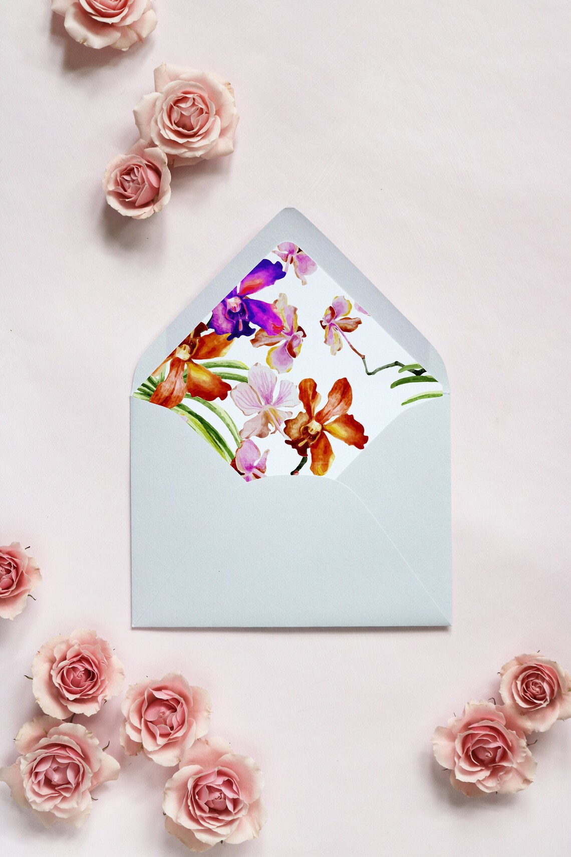 Watercolor Floral Envelope Liner Tropical Bright Flowers | Etsy