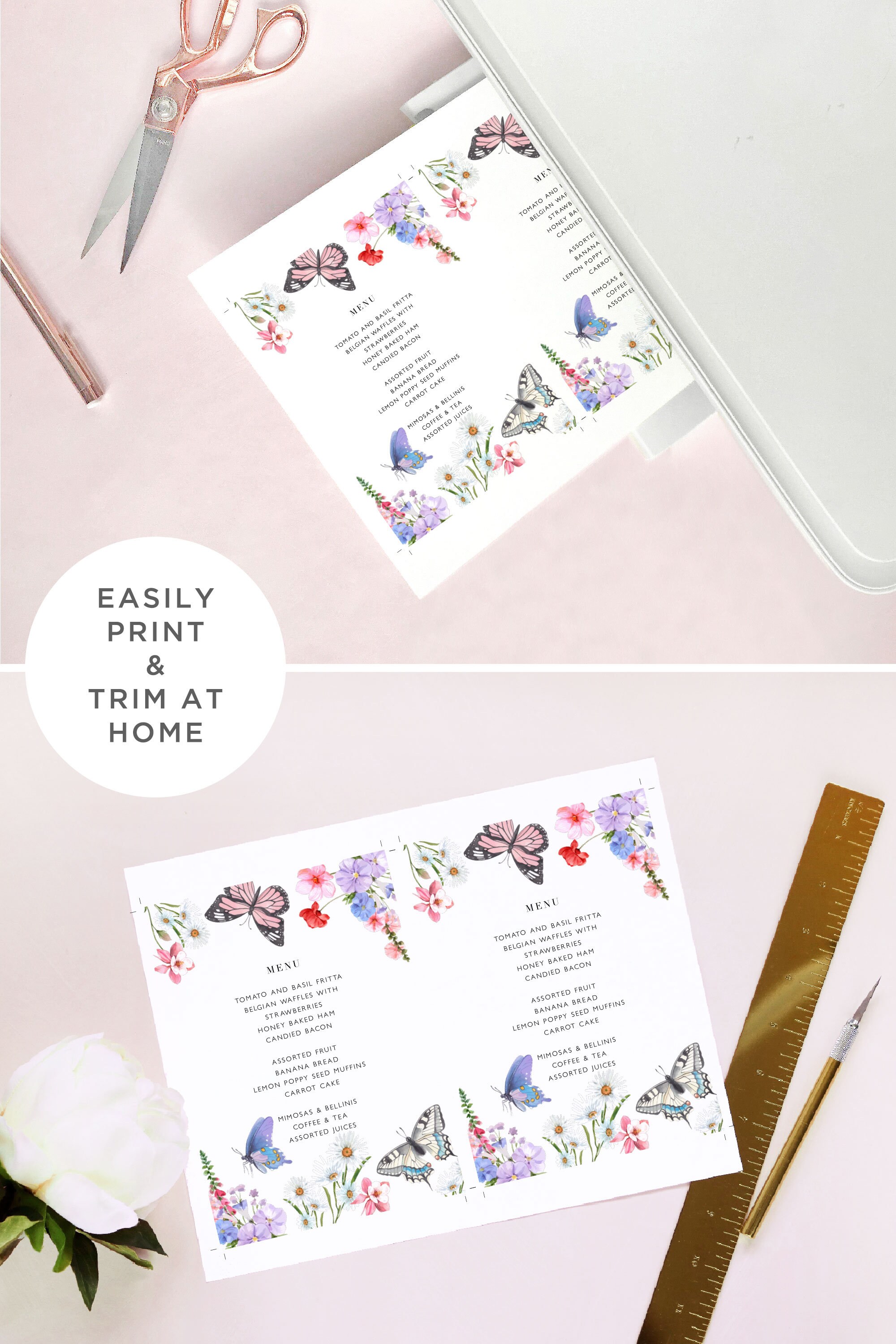 Classic Watercolor Floral Menu Template Elegant Butterfly - Etsy
