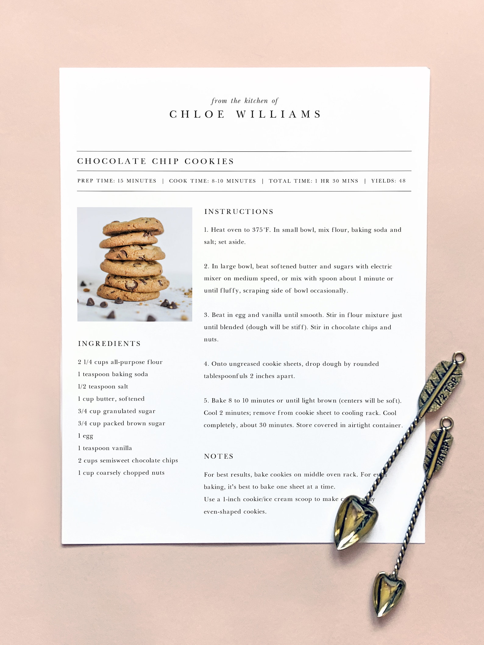 Classic Photo Recipe Page Printable Template, Personalized Recipe ...