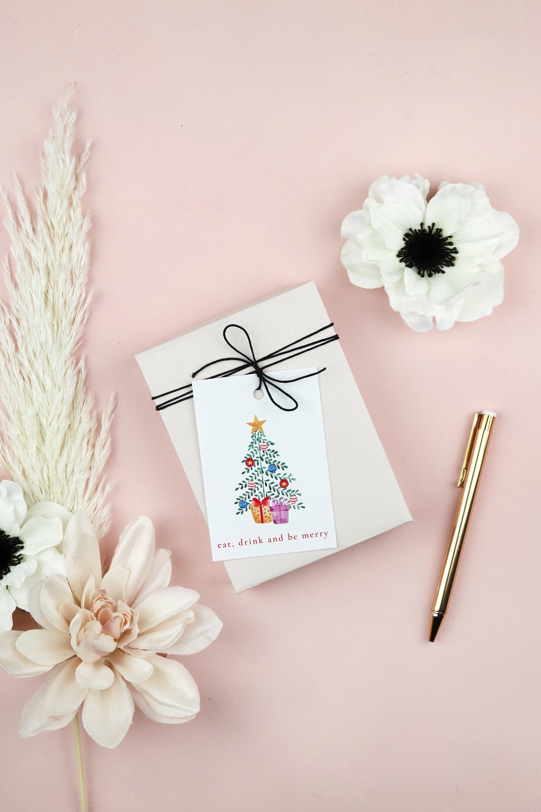 Watercolor Christmas Tree Gift Tag, Colorful Holiday Gift Tags ...