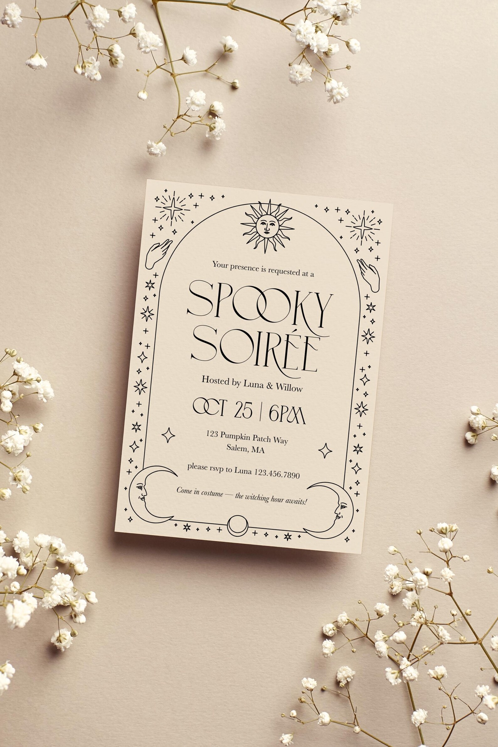 Spooky Soirée Halloween Invitation, Elegant Celestial Invitation ...