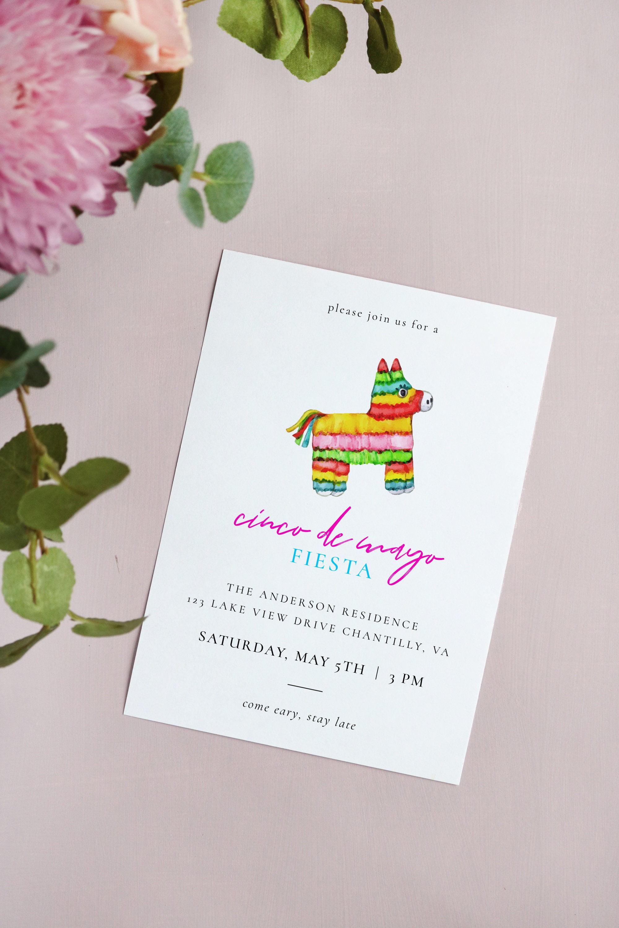 Cinco De Mayo Fiesta Party Invitation Template, Colorful Watercolor ...