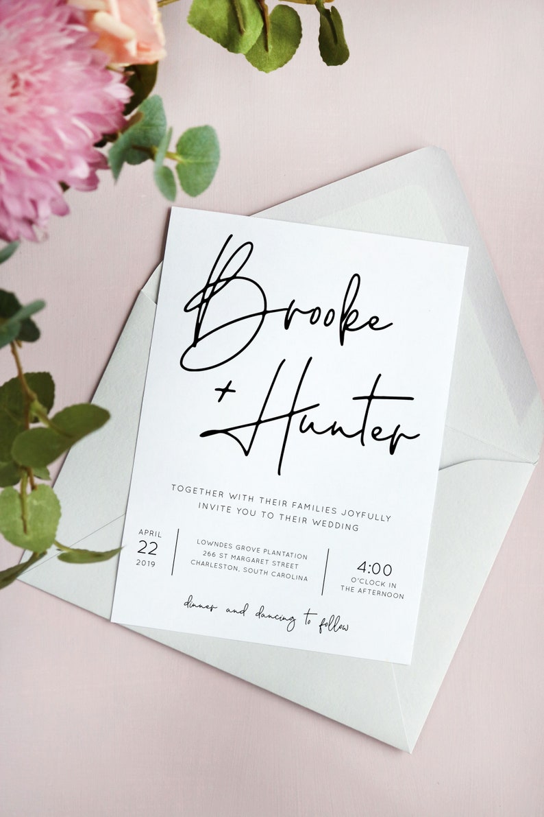 Minimalist Script Wedding Invitation Hand Lettered Invitation - Etsy