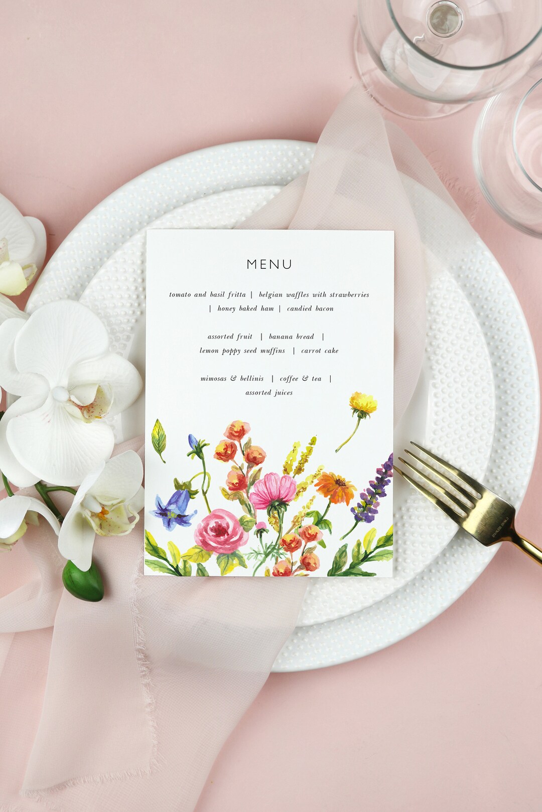 Watercolor Floral Menu Template, Colorful Floral Brunch Menu ...