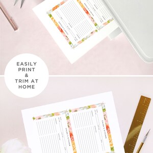 Pink Orange Watercolor Floral Recipe Card Printable Template ...