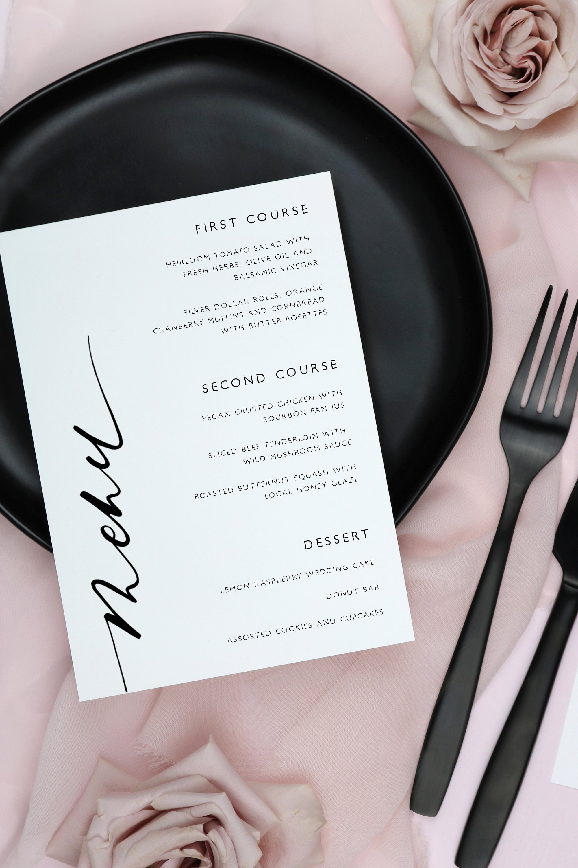 Modern Script Calligraphy Wedding Menu Editable Template - Etsy