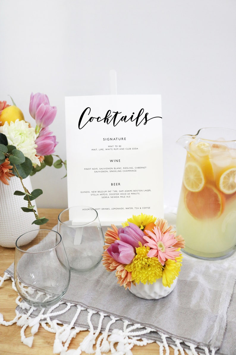 ELOISE Modern Script Calligraphy Cocktail Menu Template | Etsy