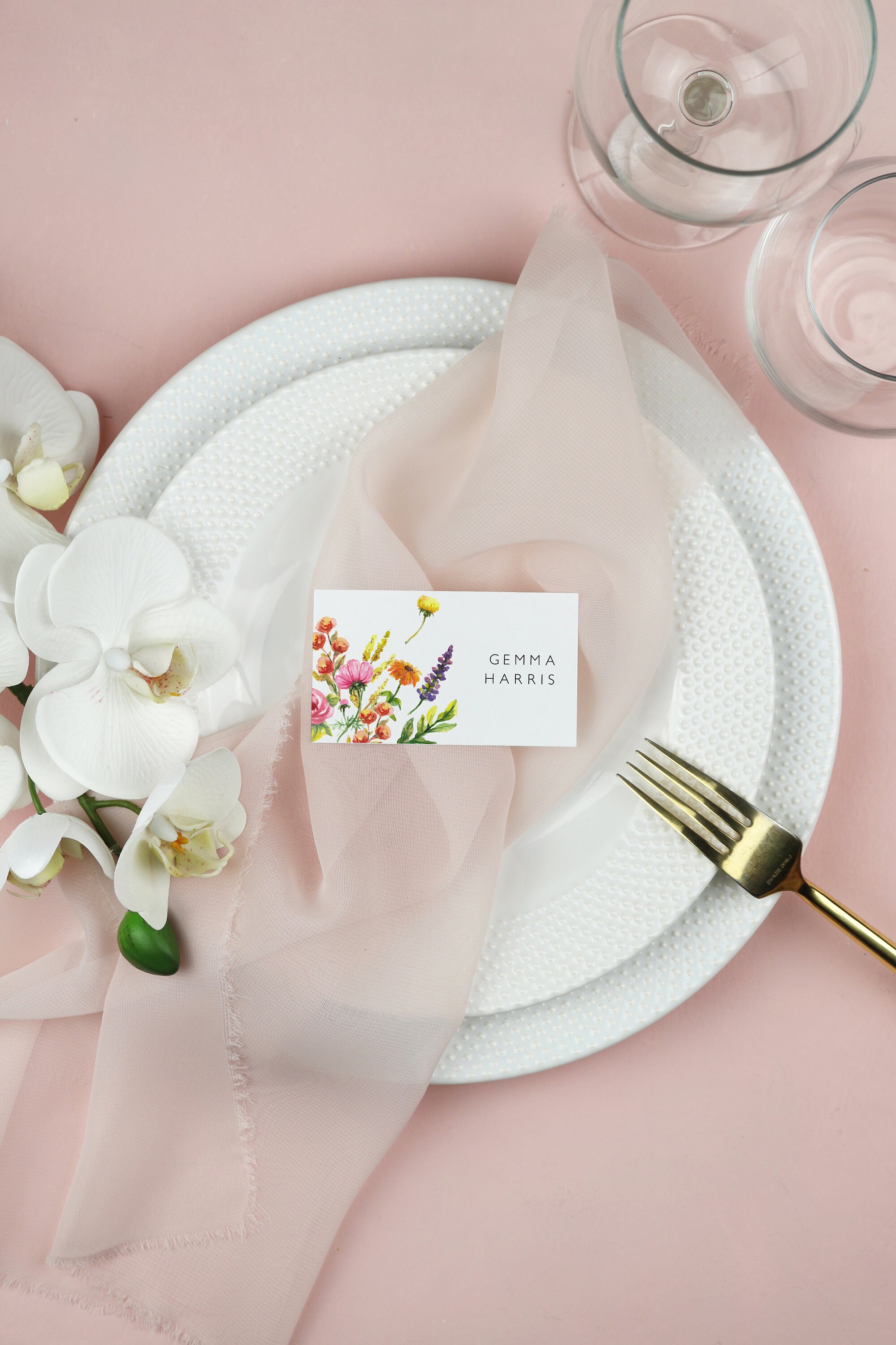 Watercolor Floral Place Card Template, Colorful Floral Printable Food ...