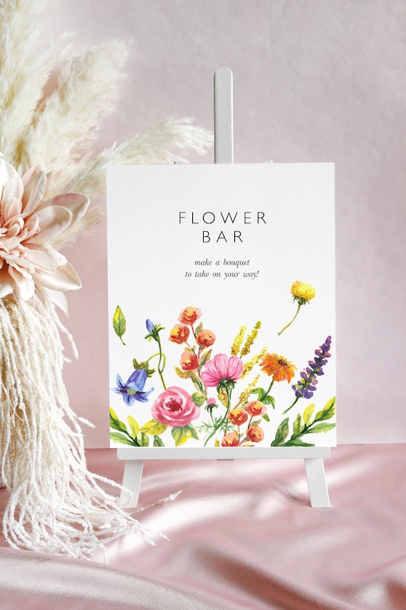 Wildflower Bloom Bar Sign Template Colorful Watercolor Floral | Etsy