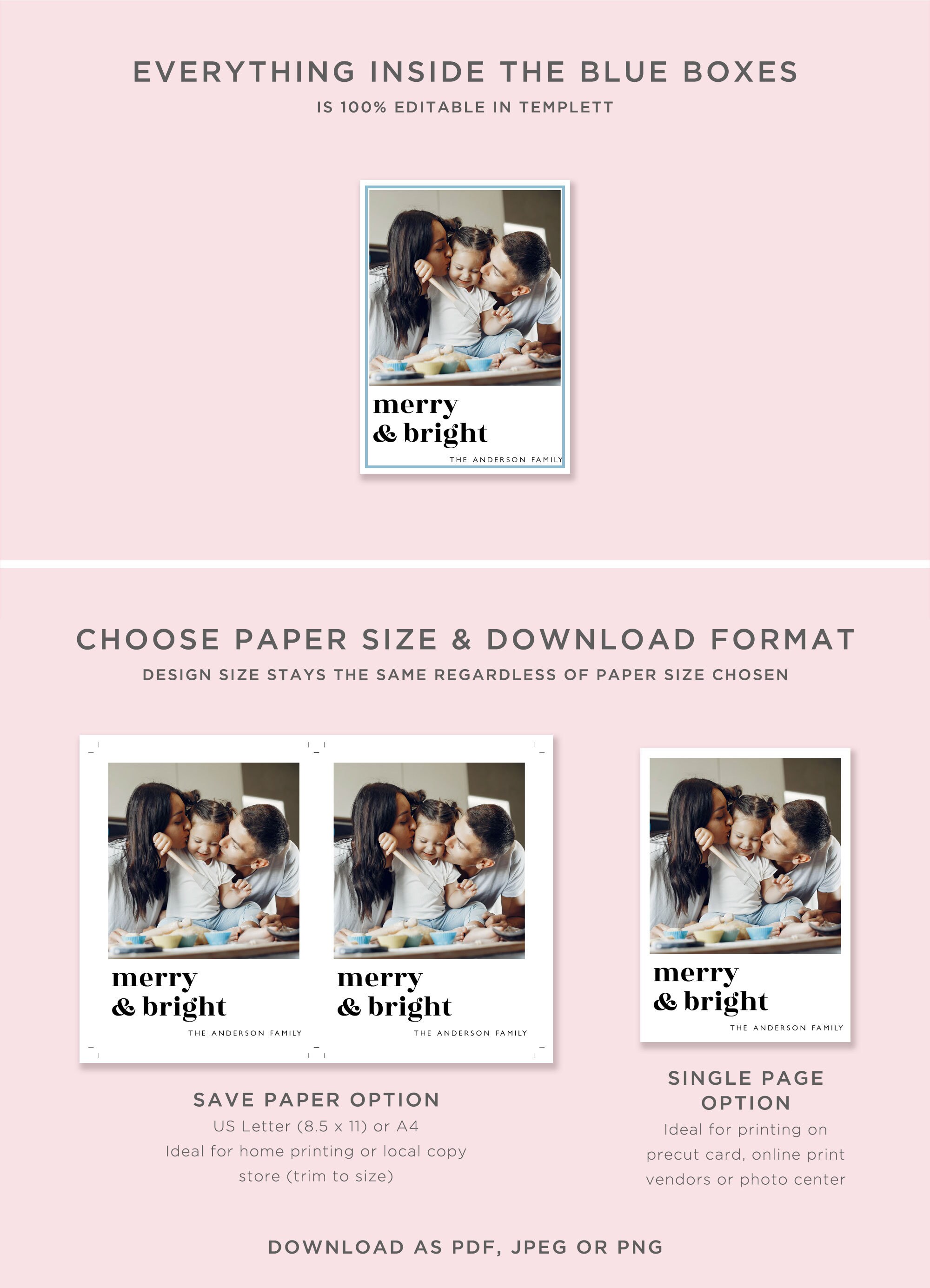 Modern Photo Holiday Card Printable Template Minimal Bold - Etsy