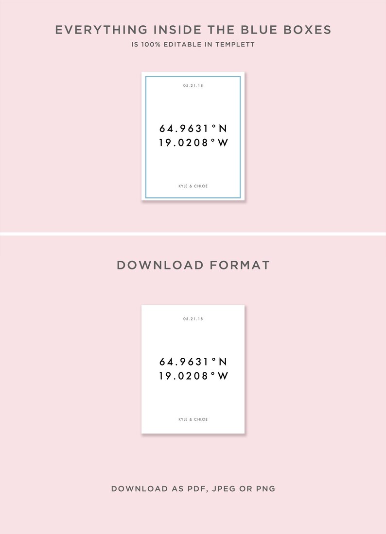 Coordinates Wall Art Printable Template Personalized | Etsy