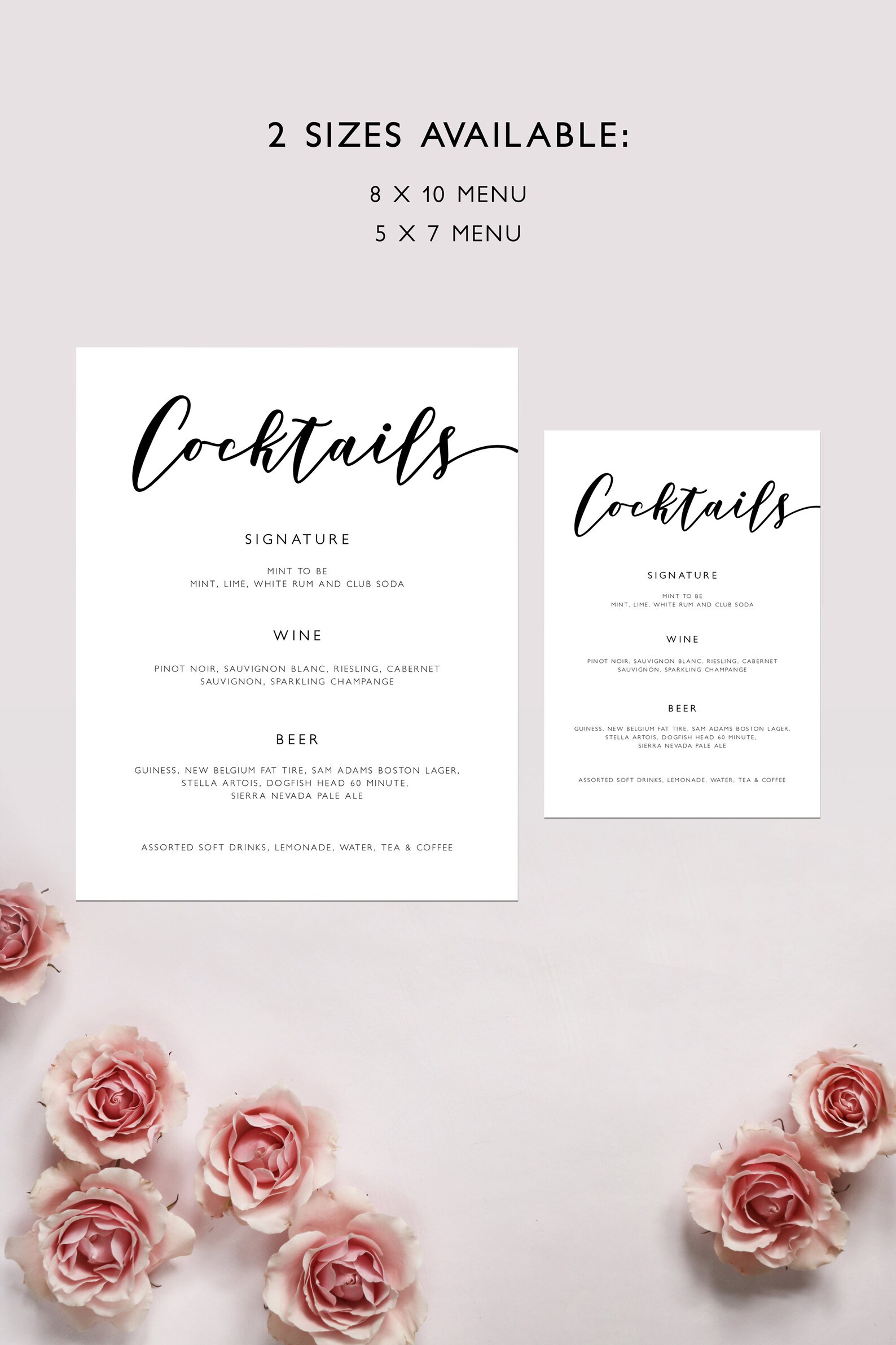 ELOISE Modern Script Calligraphy Cocktail Menu Template | Etsy