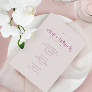 Dreamy Easter Brunch Menu Template, Feminine Pink Easter Dinner Menu ...