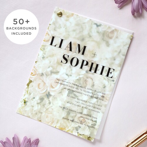 Modern Vellum Overlay Wedding Invitation Template Sheer - Etsy