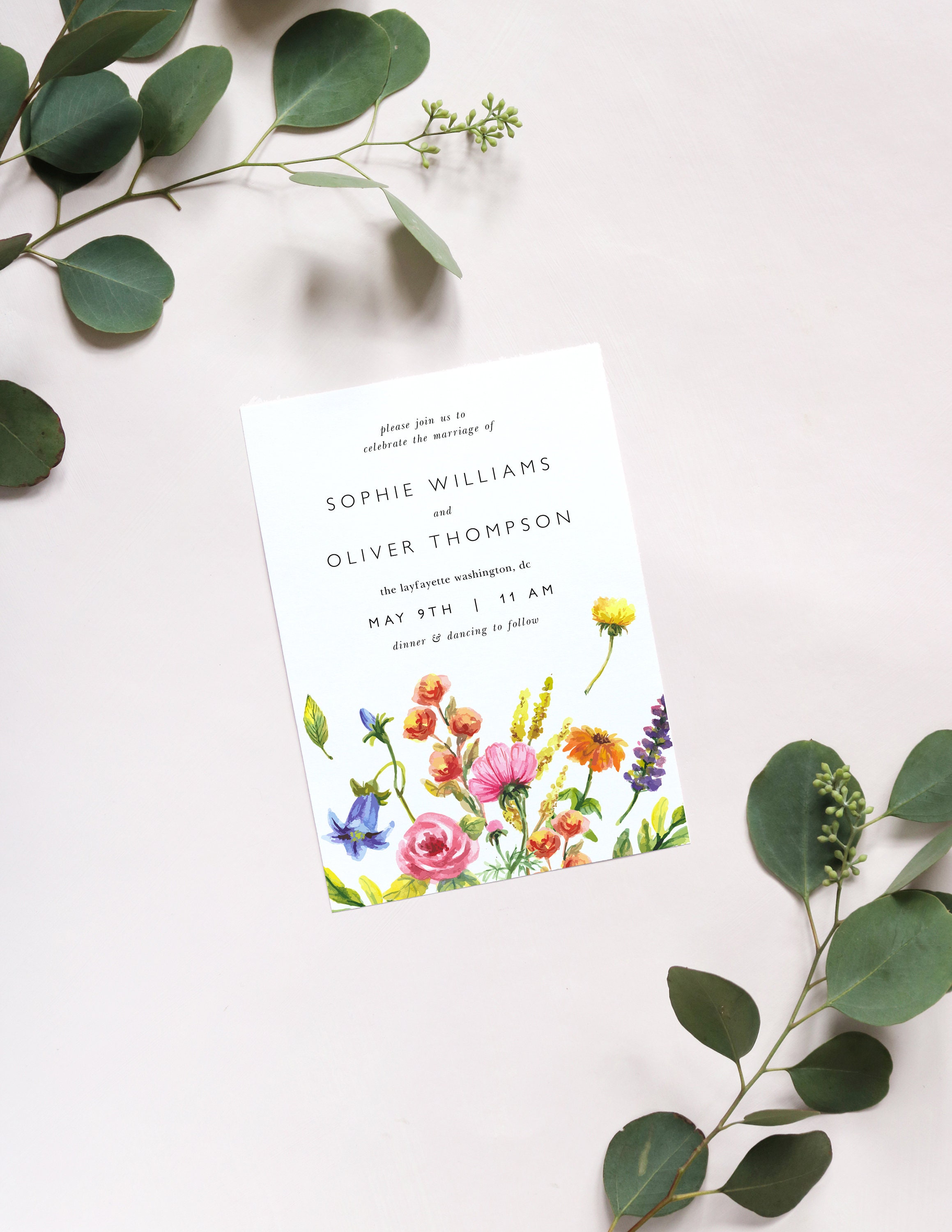 Wildflower Wedding Invitation Template Modern Watercolor | Etsy