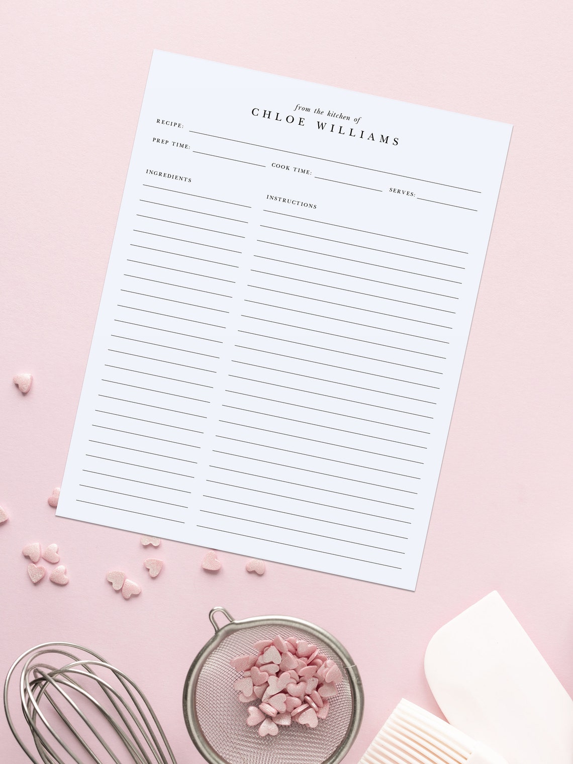 Classic Recipe Page Printable Elegant Recipe Page Template - Etsy