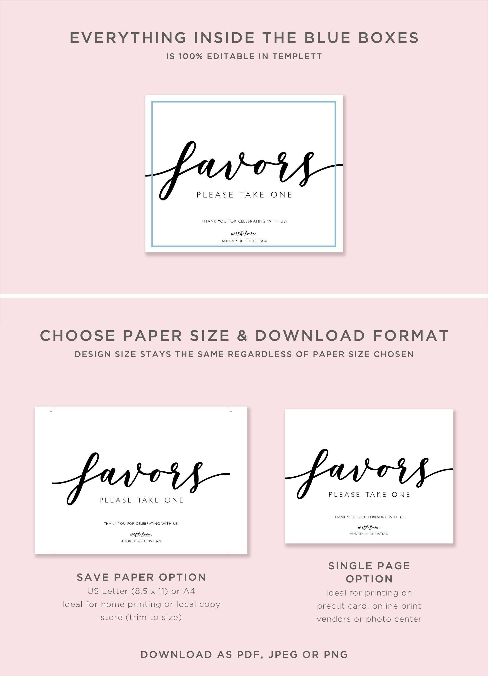 ELOISE Modern Script Wedding Favors Sign Template Black and - Etsy