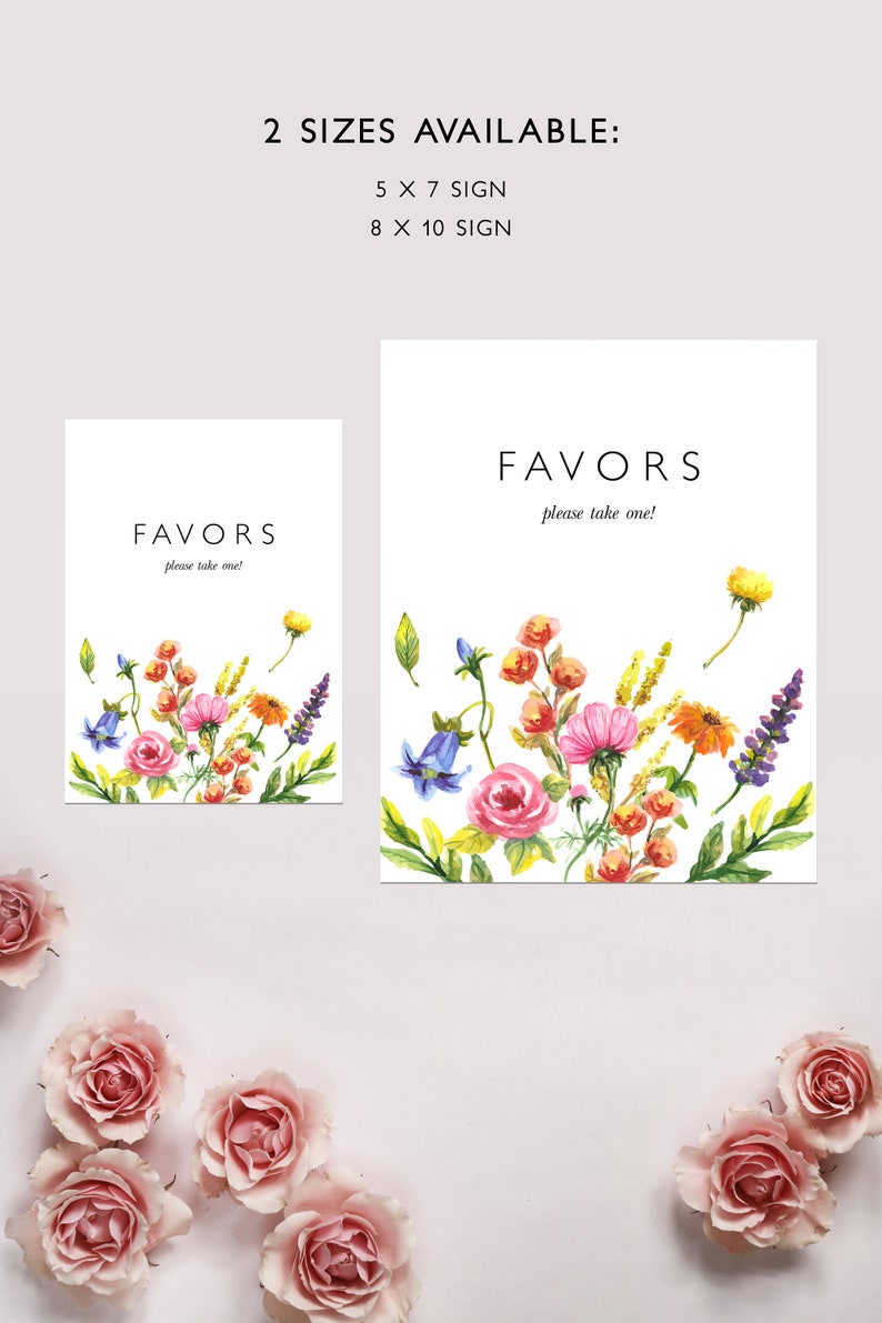 Wildflower Favors Sign Template, Watercolor Floral Favor Sign Printable ...