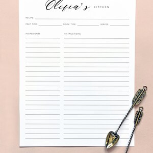Minimalist Recipe Sheet Template, Personalized Full Sheet Recipe Page ...