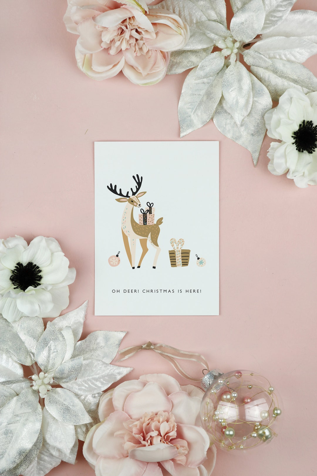 Reindeer Holiday Card Template Christmas Presents Card - Etsy