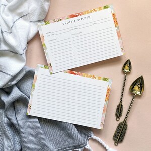 Pink Orange Watercolor Floral Recipe Card Printable Template ...