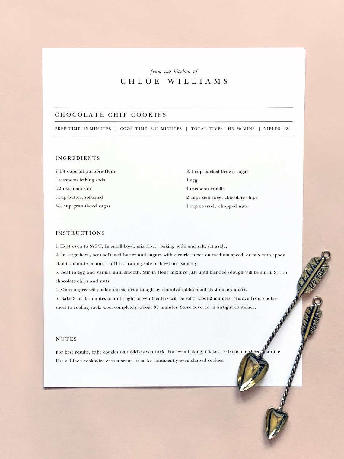 Classic Recipe Page Template, Personalized Full Sheet Recipe, Elegant ...