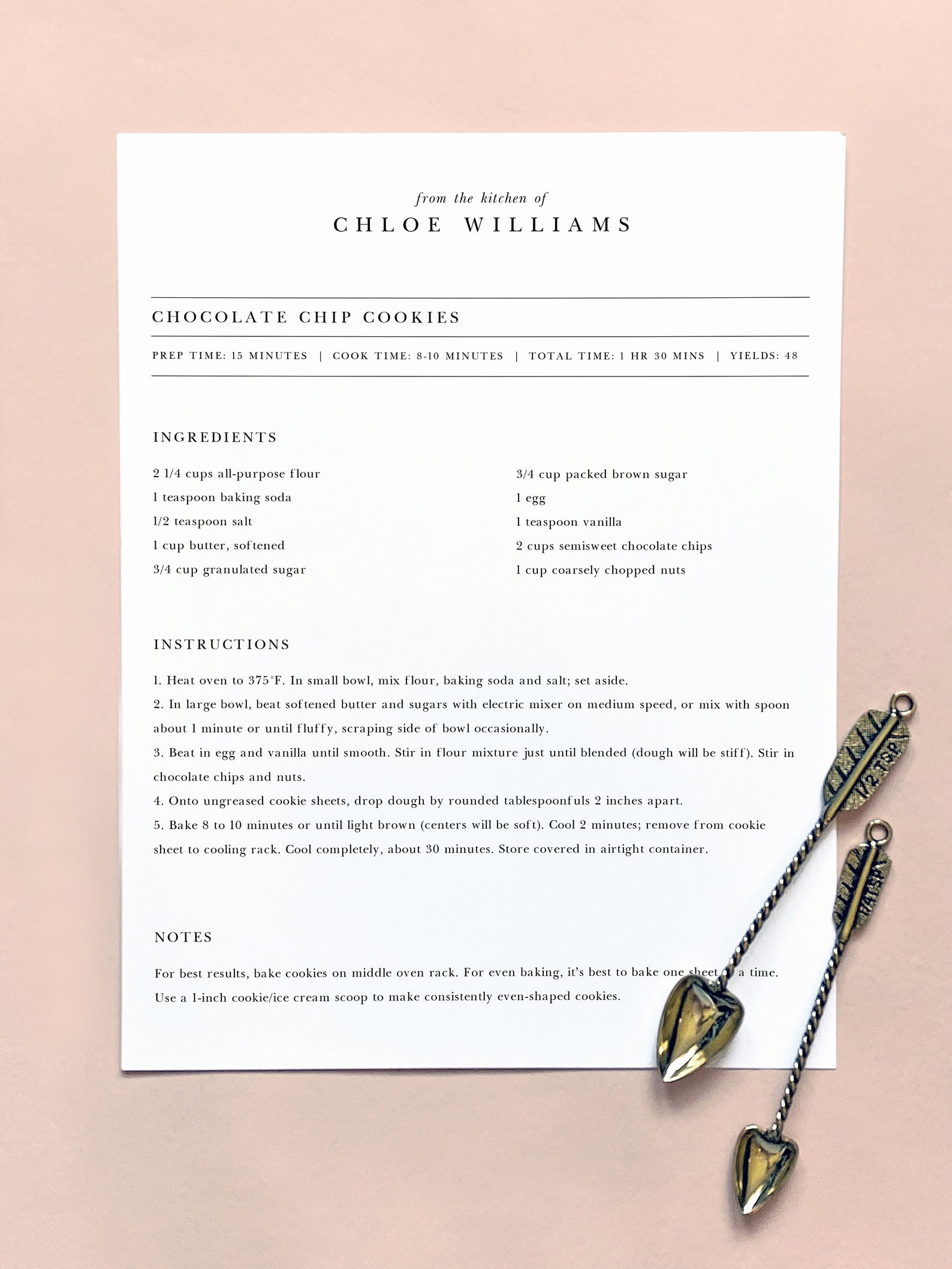 Classic Recipe Page Template, Personalized Full Sheet Recipe, Elegant ...
