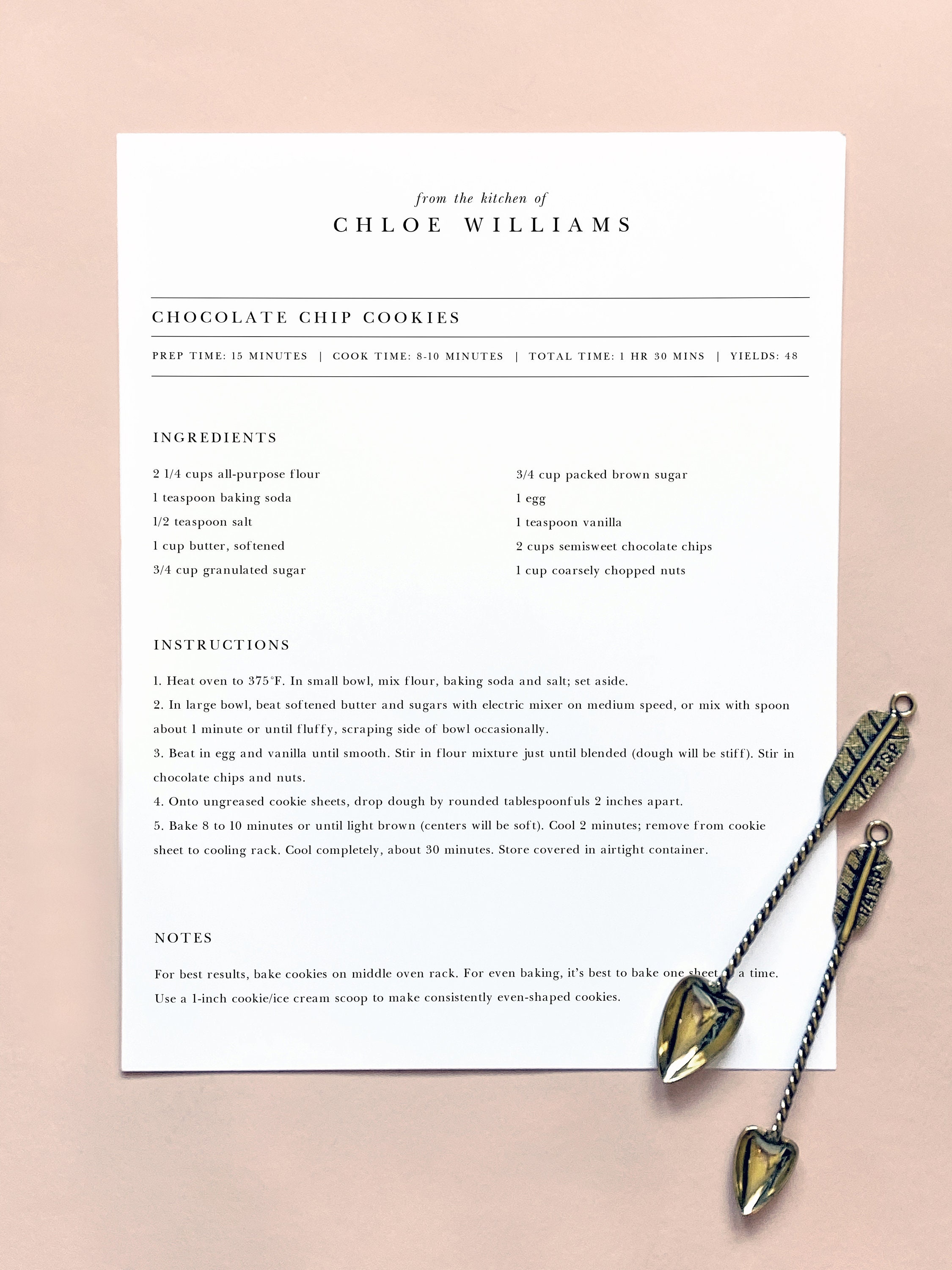 Classic Recipe Page Template, Personalized Full Sheet Recipe, Elegant ...