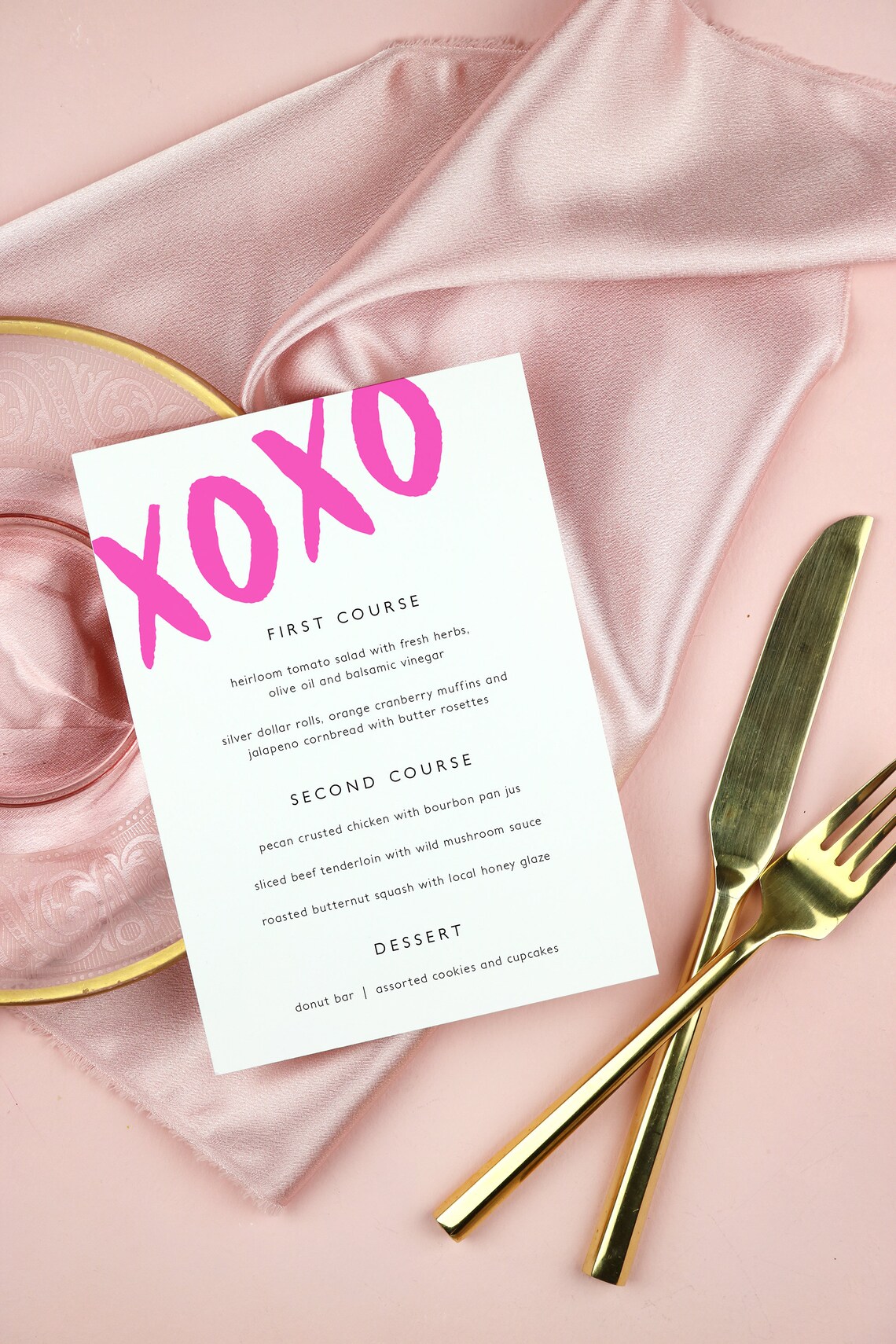 XOXO Valentine's Day Printable Menu Blush Galentine's | Etsy