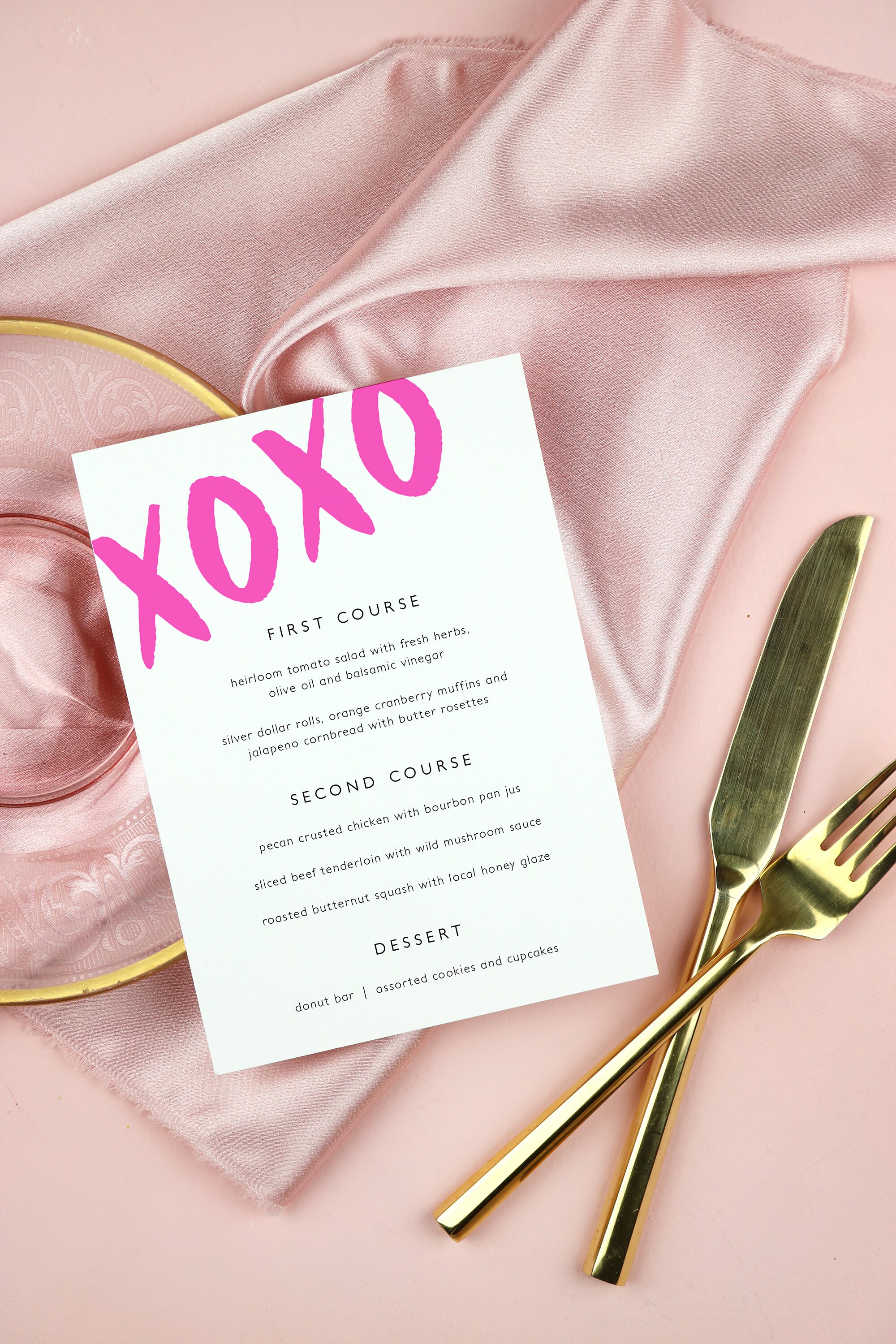 XOXO Valentine's Day Printable Menu Blush Galentine's | Etsy