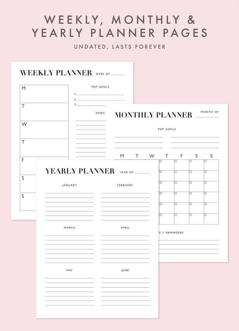 Modern Minimalist Planner Bundle, Daily Weekly Monthly Planner ...