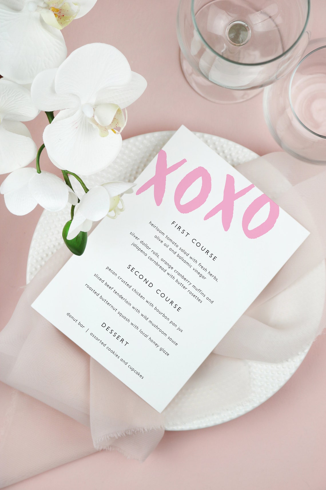 XOXO Valentine's Day Printable Menu Blush Galentine's | Etsy