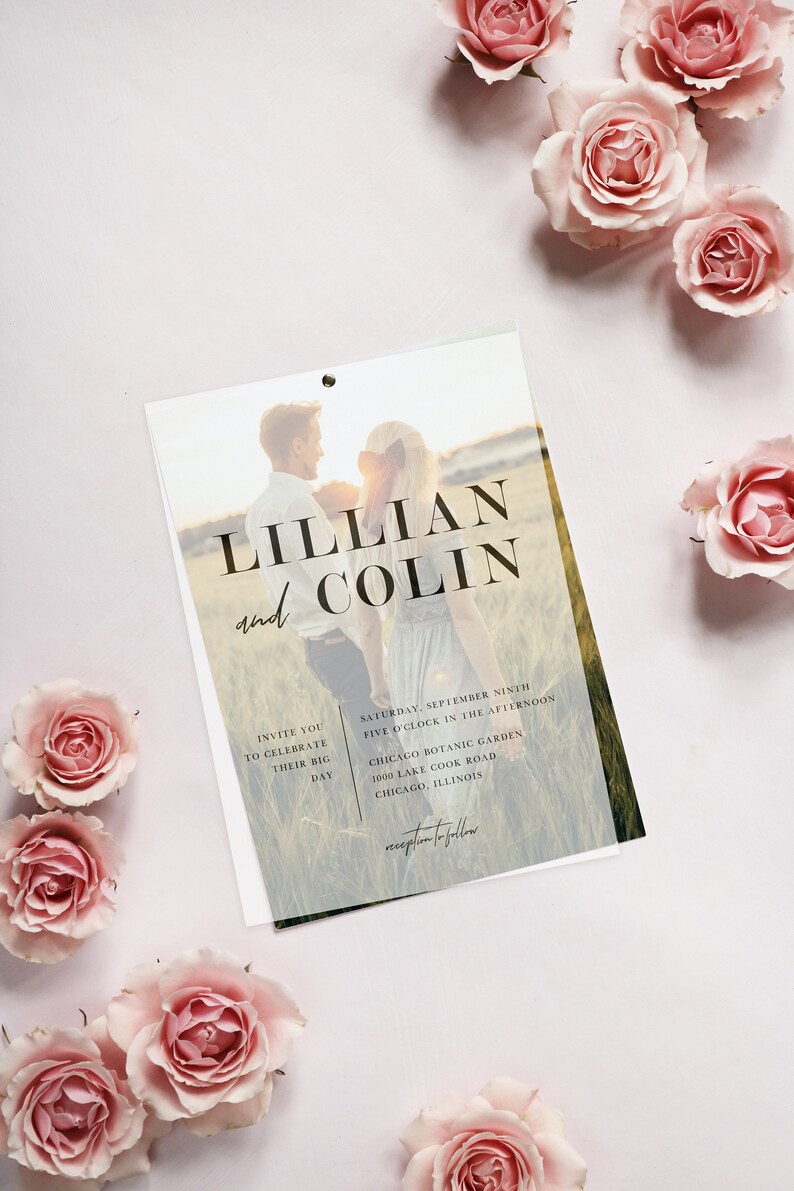 Photo Vellum Overlay Wedding Invitation Modern Photo - Etsy