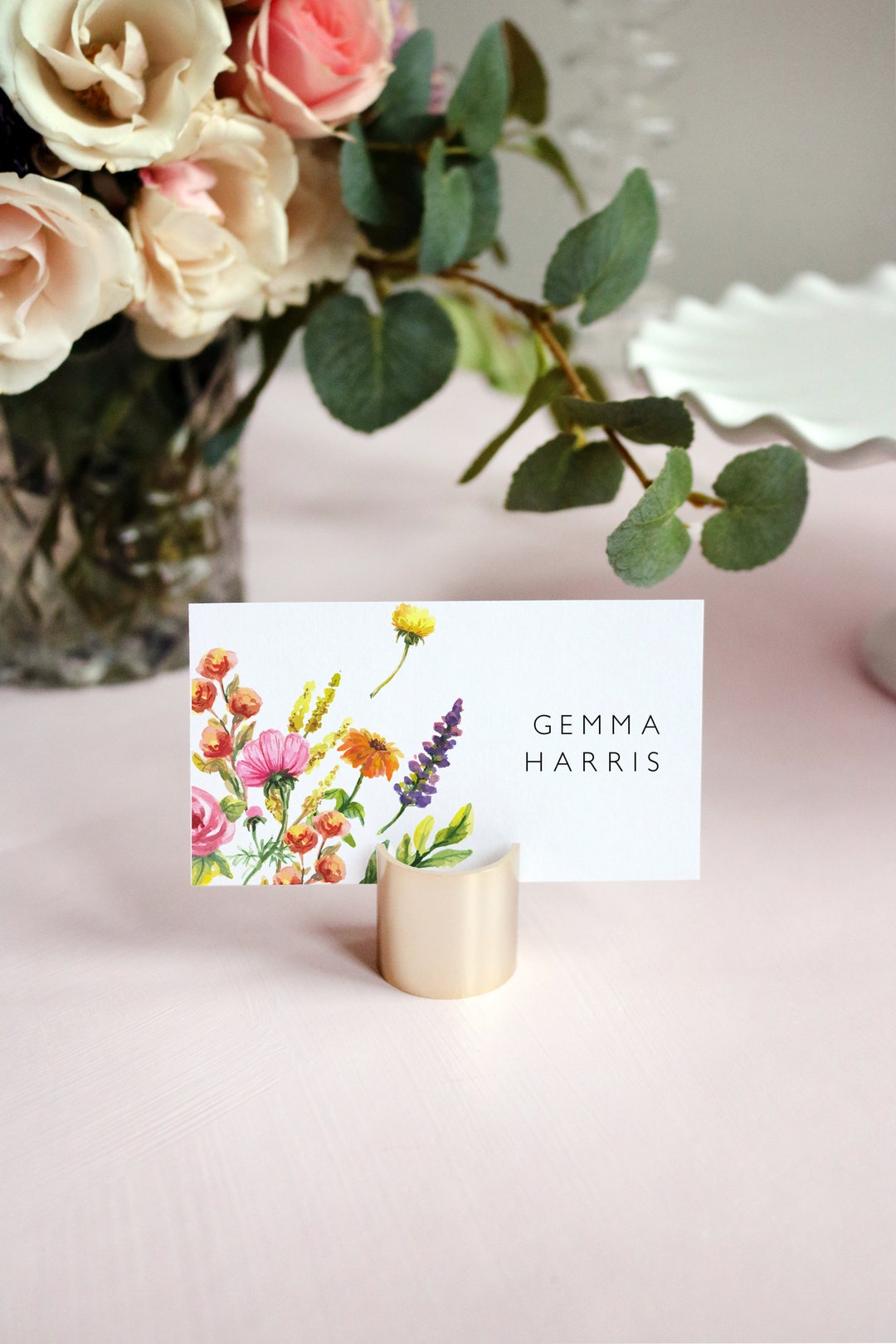 Watercolor Floral Place Card Template, Colorful Floral Printable Food ...