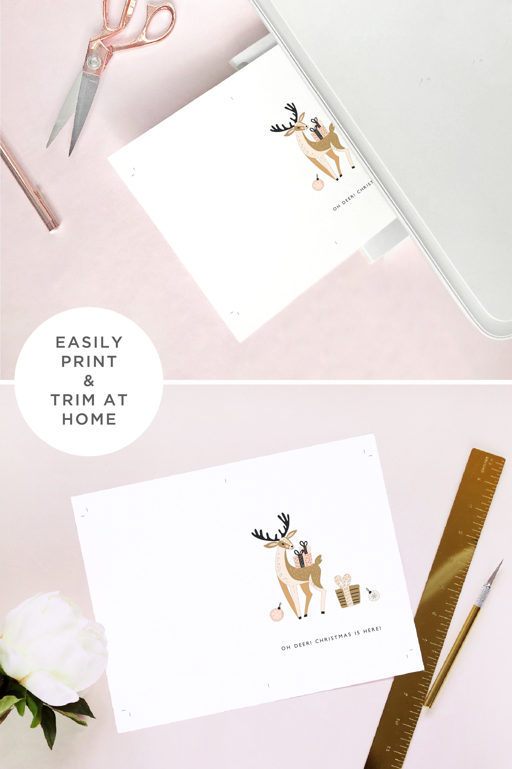 Reindeer Holiday Card Template Christmas Presents Card - Etsy